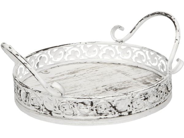 Vintage Country Style White Rustic Metal Round Tray, 23cm – Sew ...