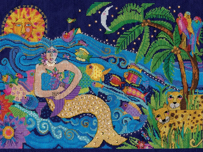 Mermaid Counted Cross Stitch Kit, Laurel Burch -Design Works 3382 – Sew ...